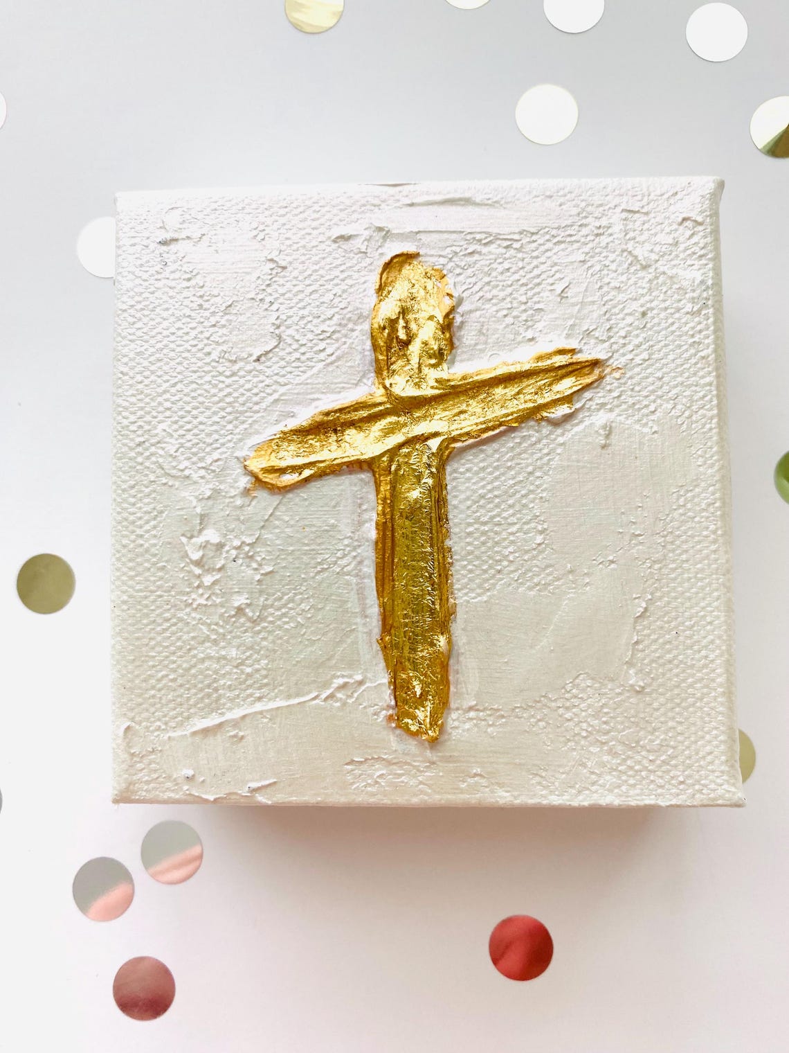 WHITE and GOLD CROSS on Small Textured Canvas | Gold Foil Cross Art ...