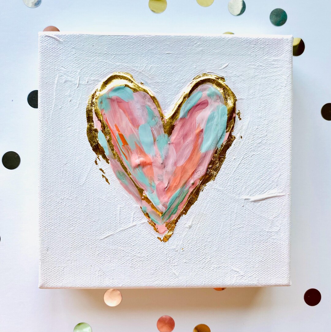 MUTED ABSTRACT HEART Small Canvas Simple Heart Painting Valentine's ...