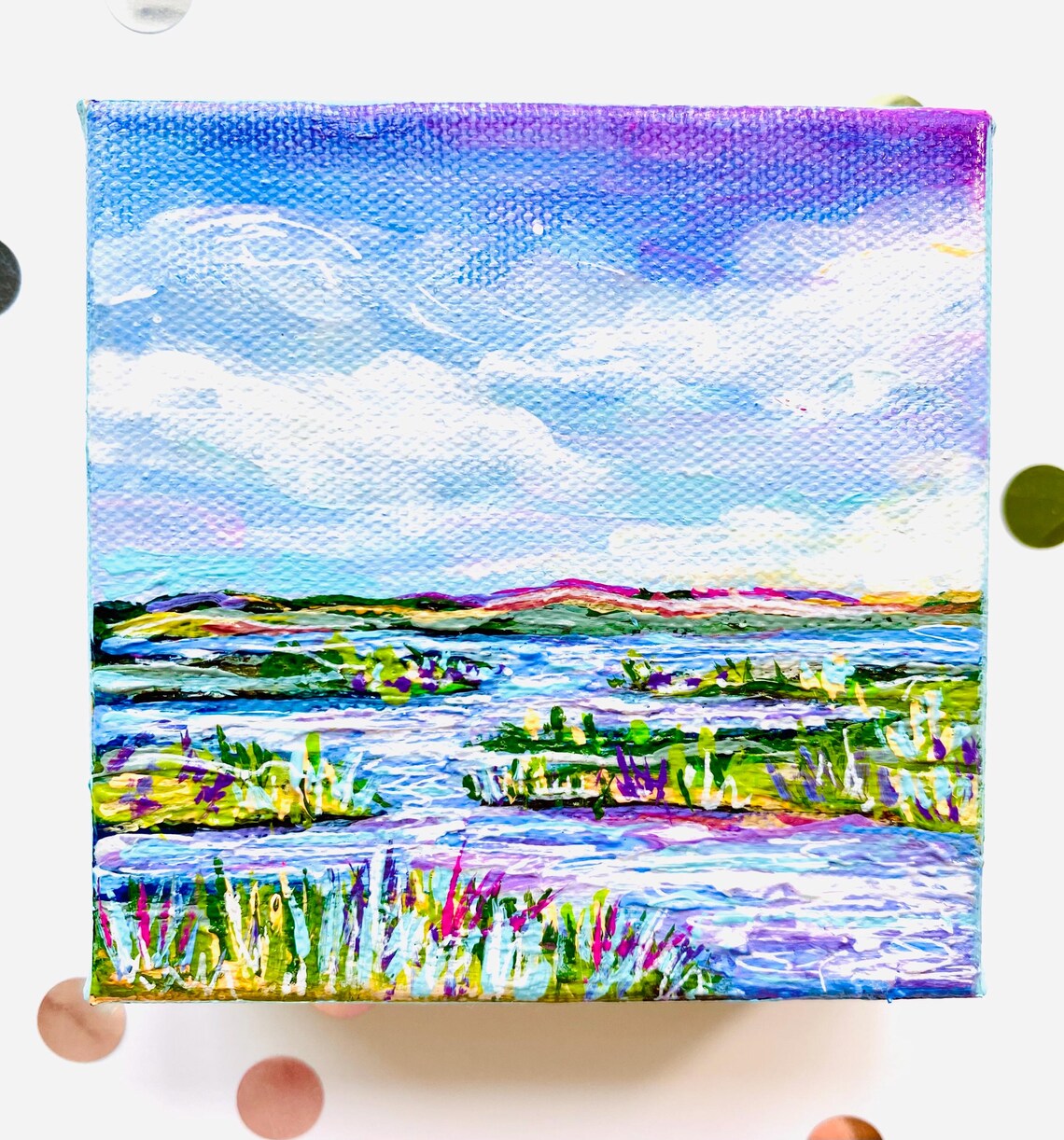 BRIGHT COLORFUL MARSH Landscape Painting | Original Marsh Artwork | Low ...