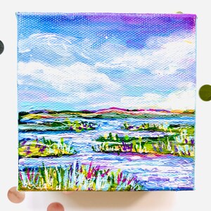 BRIGHT COLORFUL MARSH Landscape Painting | Original Marsh Artwork | Low ...