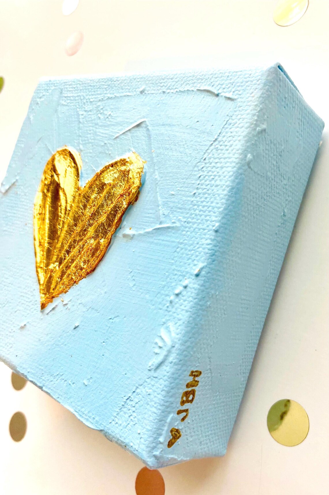 BABY BLUE Heart Painting | Small Blue and Gold Heart | Nursery Décor ...