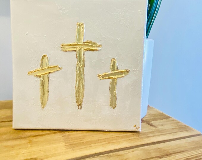 THREE GOLD CROSS Textured Artwork on Canvas | Cross Home Décor ...