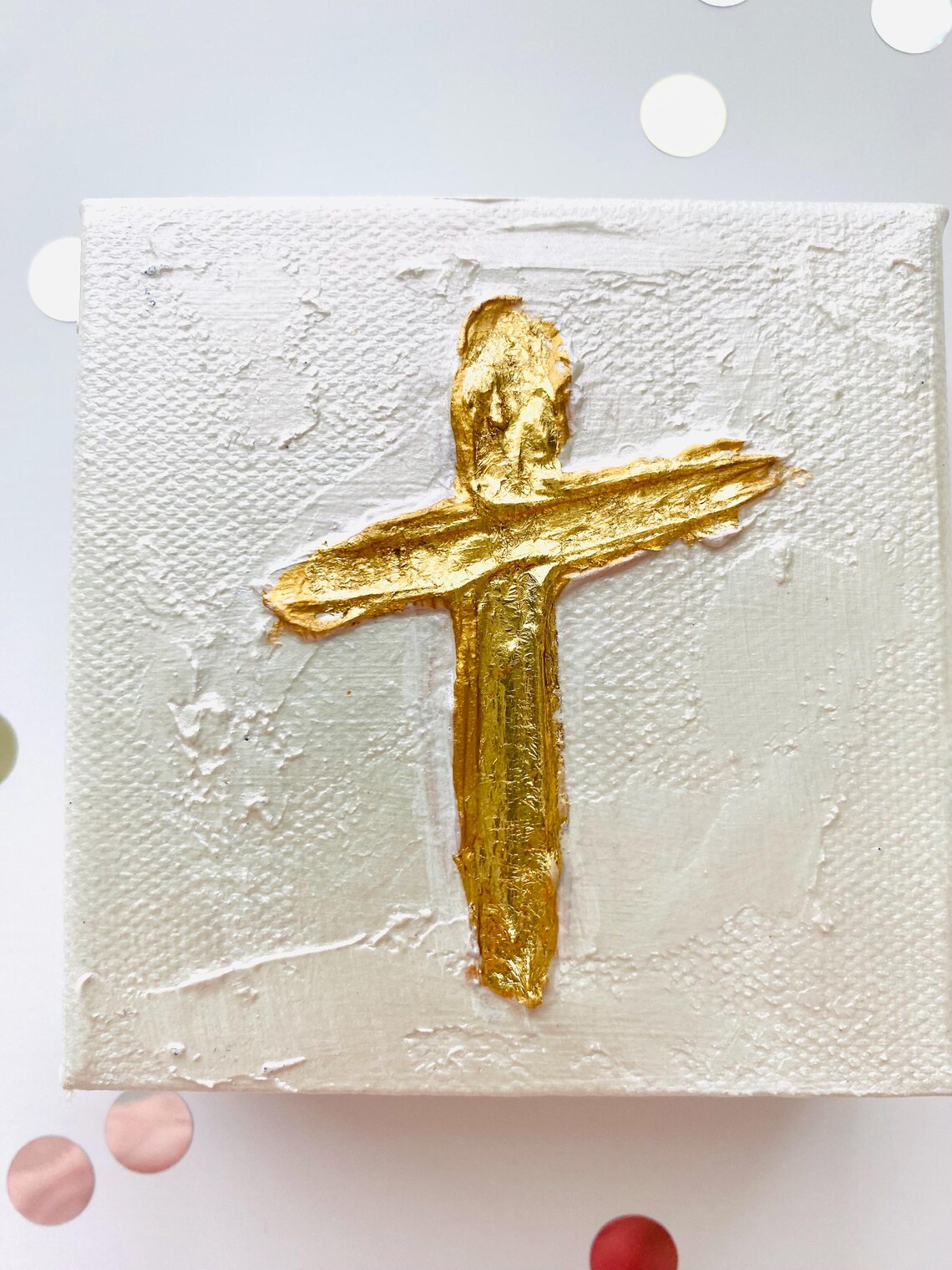 WHITE and GOLD CROSS on Small Textured Canvas | Gold Foil Cross Art ...
