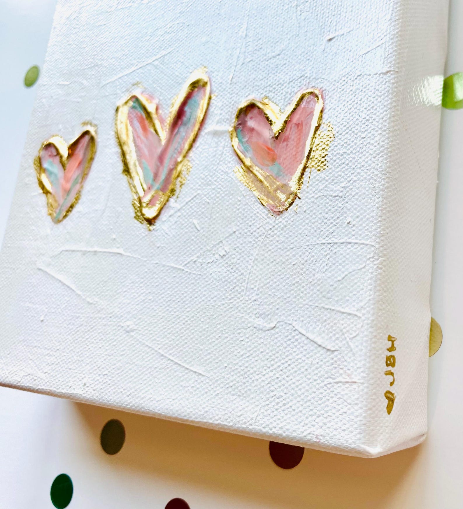 COLORFUL THREE HEARTS Painting | Muted Heart Small Canvas | Valentine's ...