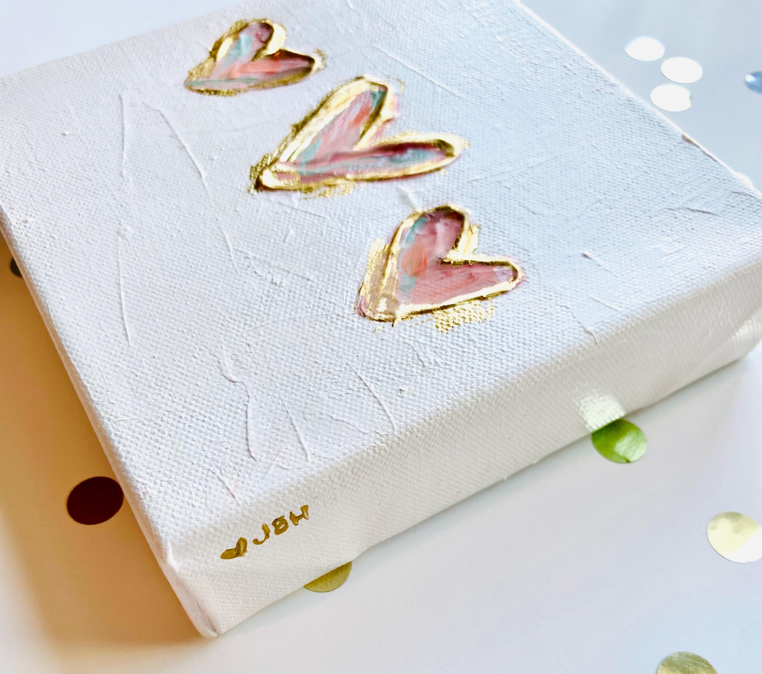 COLORFUL THREE HEARTS Painting | Muted Heart Small Canvas | Valentine's ...