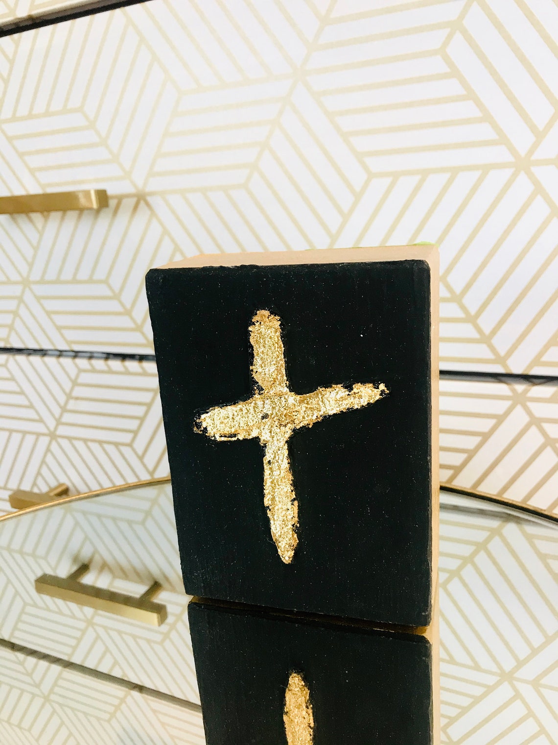 TEXTURED GOLD CROSS on Matte Black Reclaimed Wood Modern Gold Cross ...
