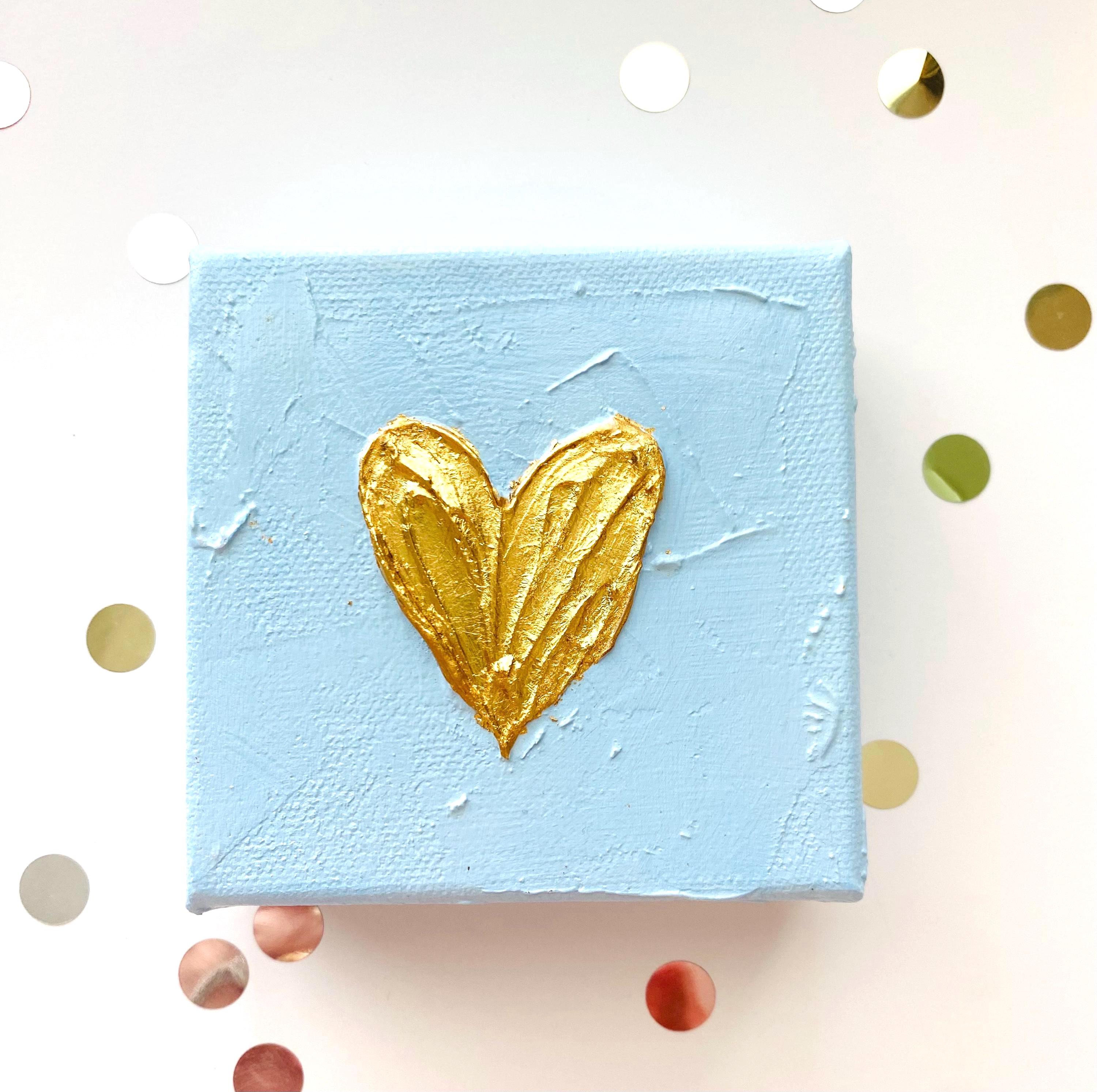 BABY BLUE Heart Painting | Small Blue and Gold Heart | Nursery Décor ...