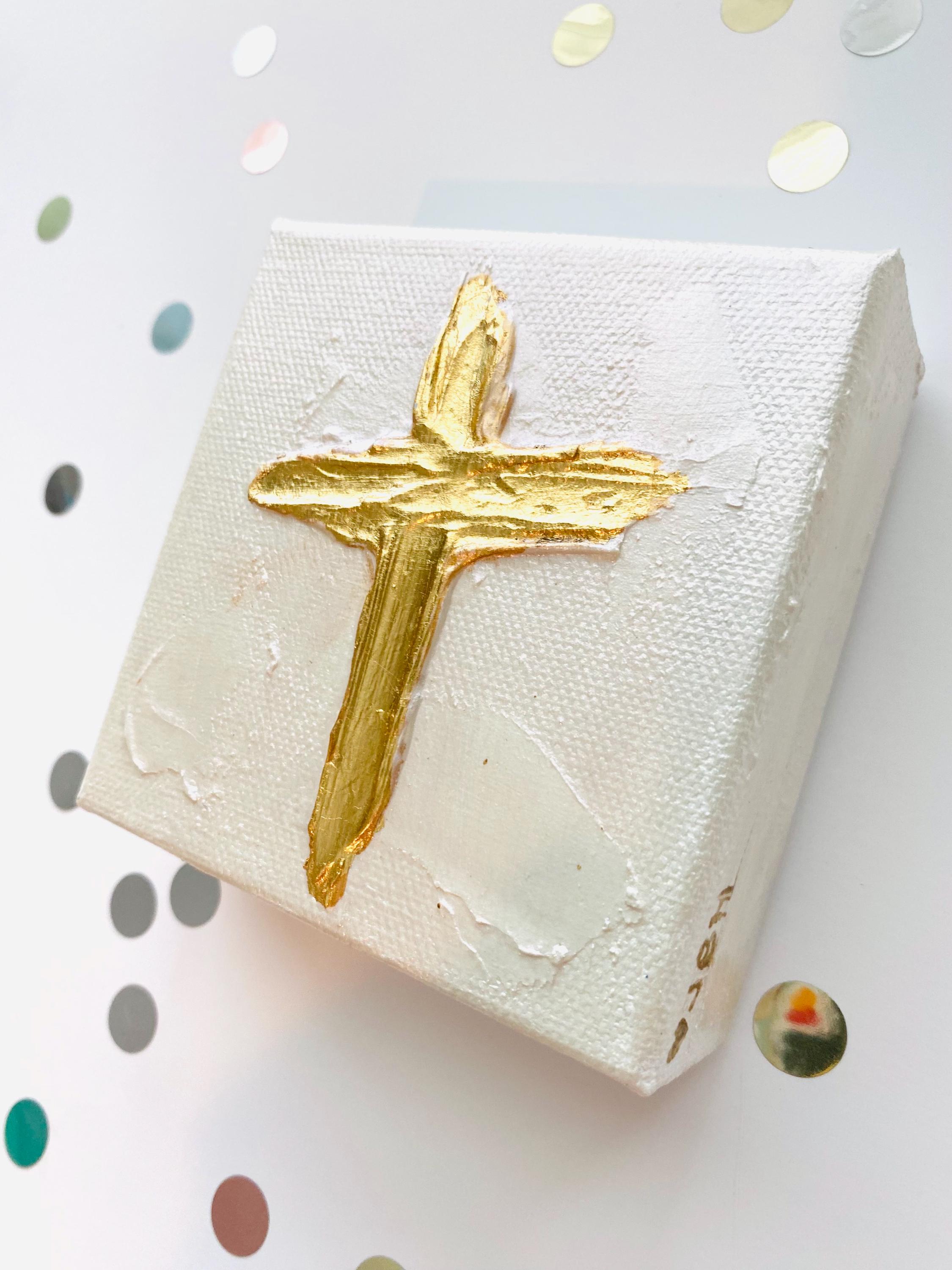 GOLD CROSS on Small Textured Pearl Canvas | Small Cross Art | Textured ...