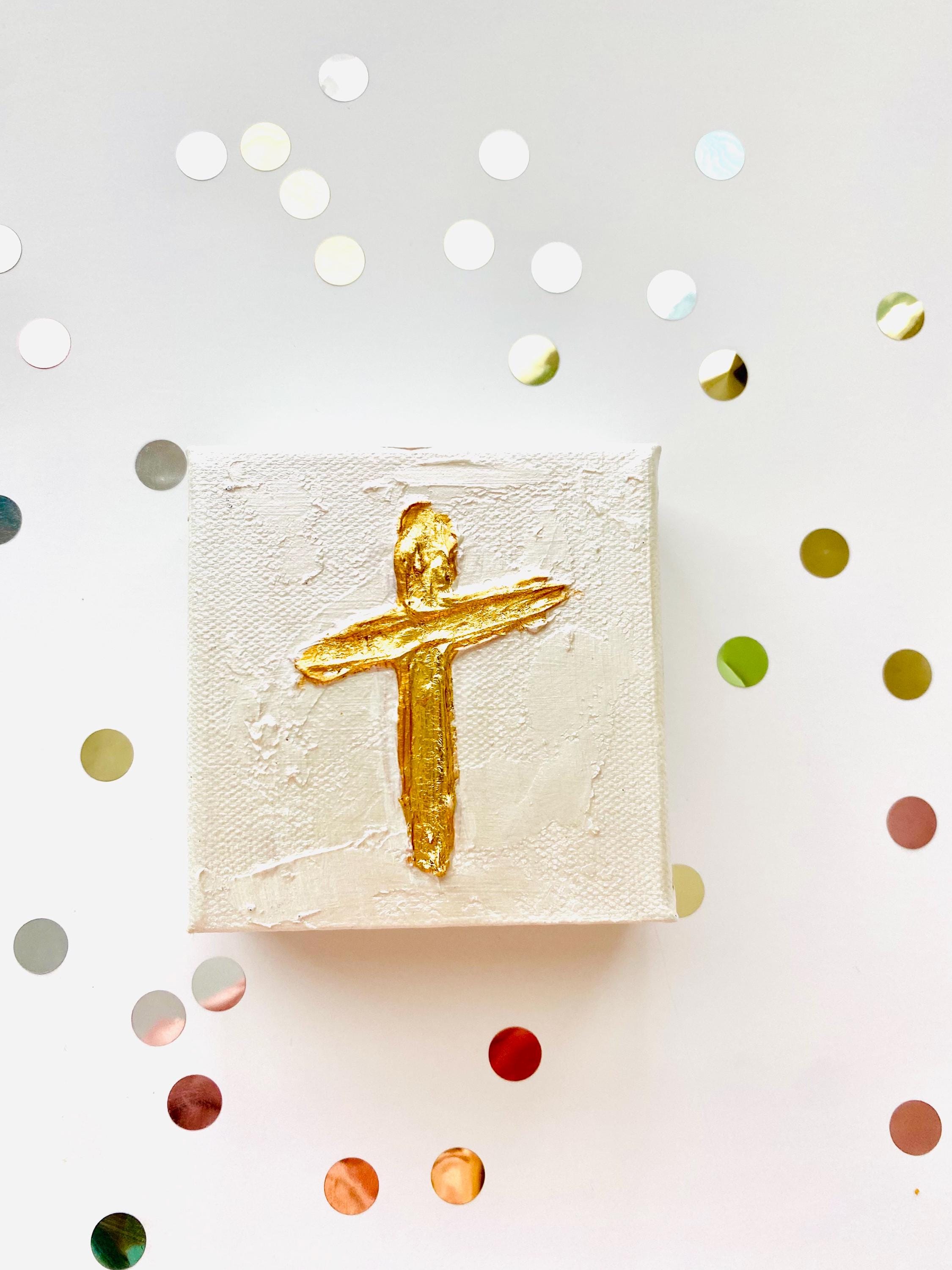 WHITE and GOLD CROSS on Small Textured Canvas | Gold Foil Cross Art ...