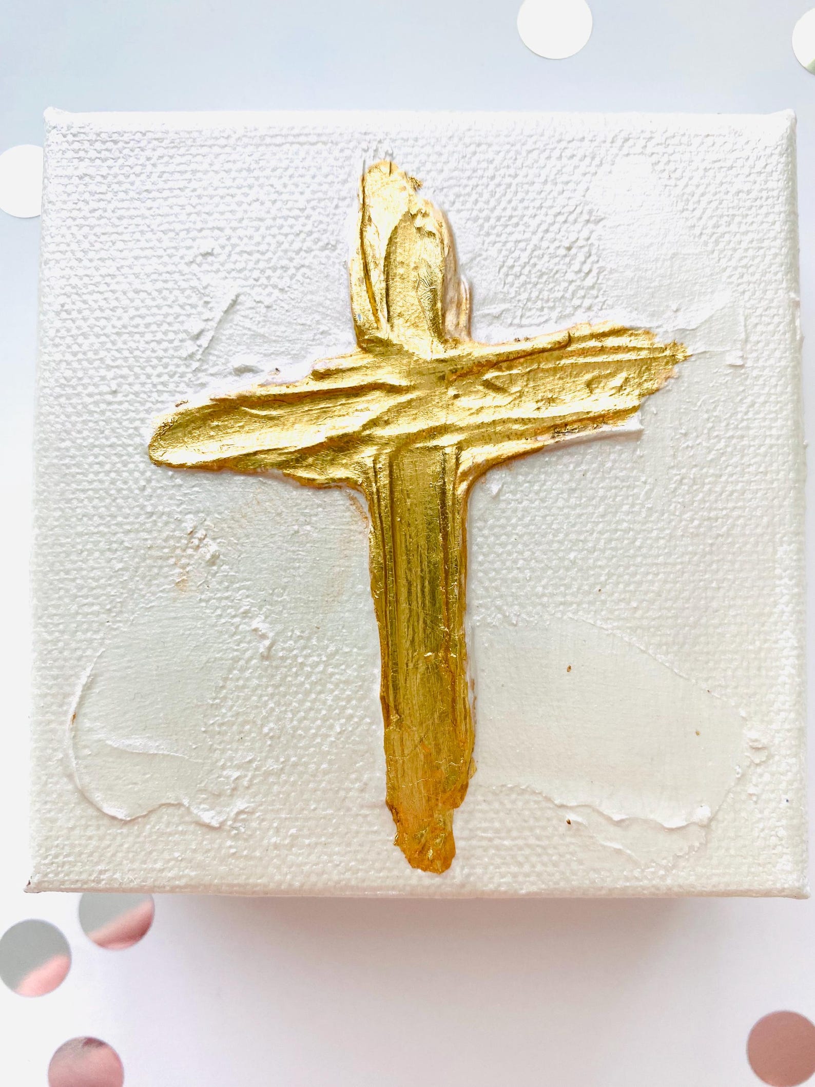 GOLD CROSS on Small Textured Pearl Canvas | Small Cross Art | Textured ...