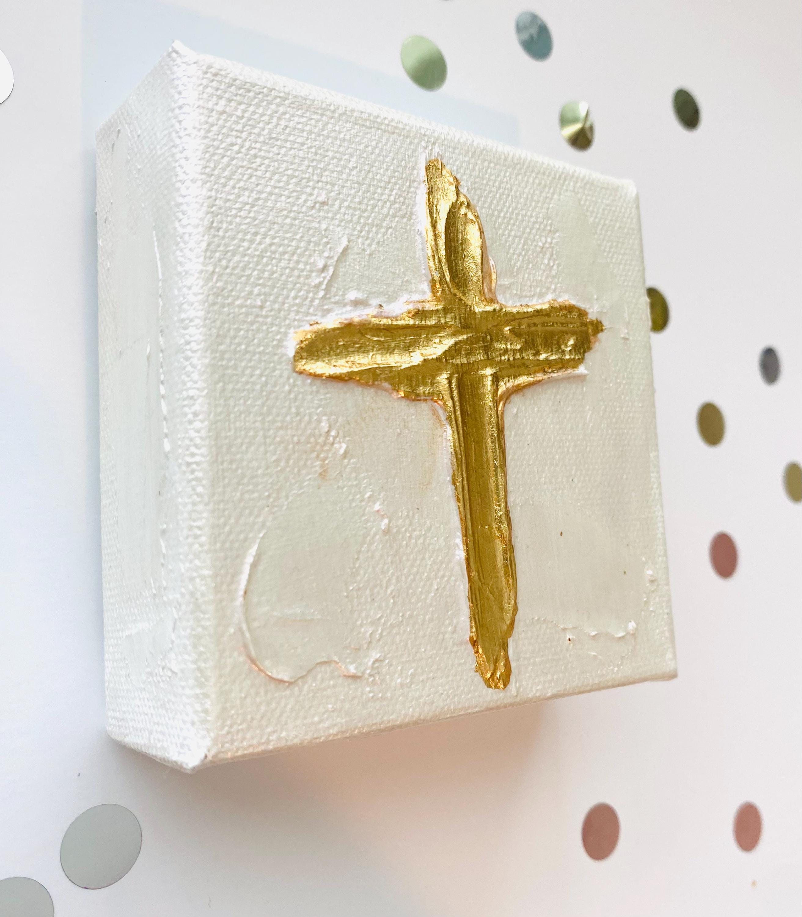 GOLD CROSS on Small Textured Pearl Canvas | Small Cross Art | Textured ...