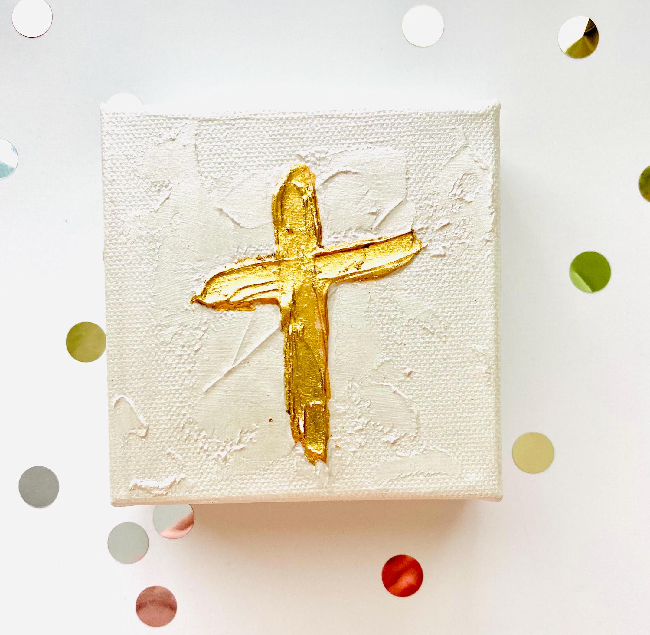 GOLD CROSS on Small White Pearl Canvas | Textured Cross Art | Gold ...