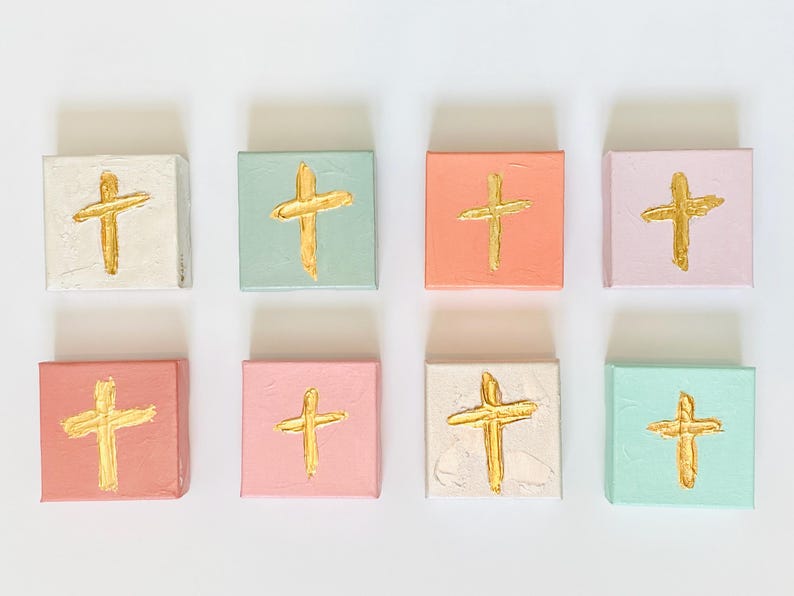 GOLD CROSS on Small White Pearl Canvas | Textured Cross Art | Gold ...