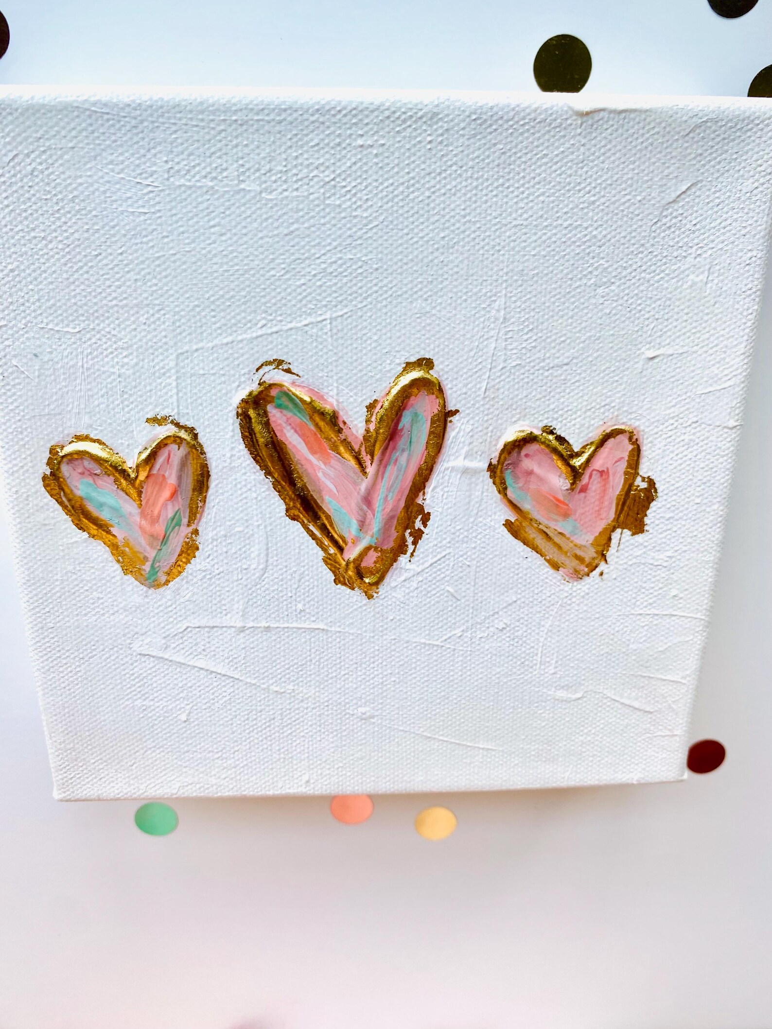 COLORFUL THREE HEARTS Painting | Muted Heart Small Canvas | Valentine's ...
