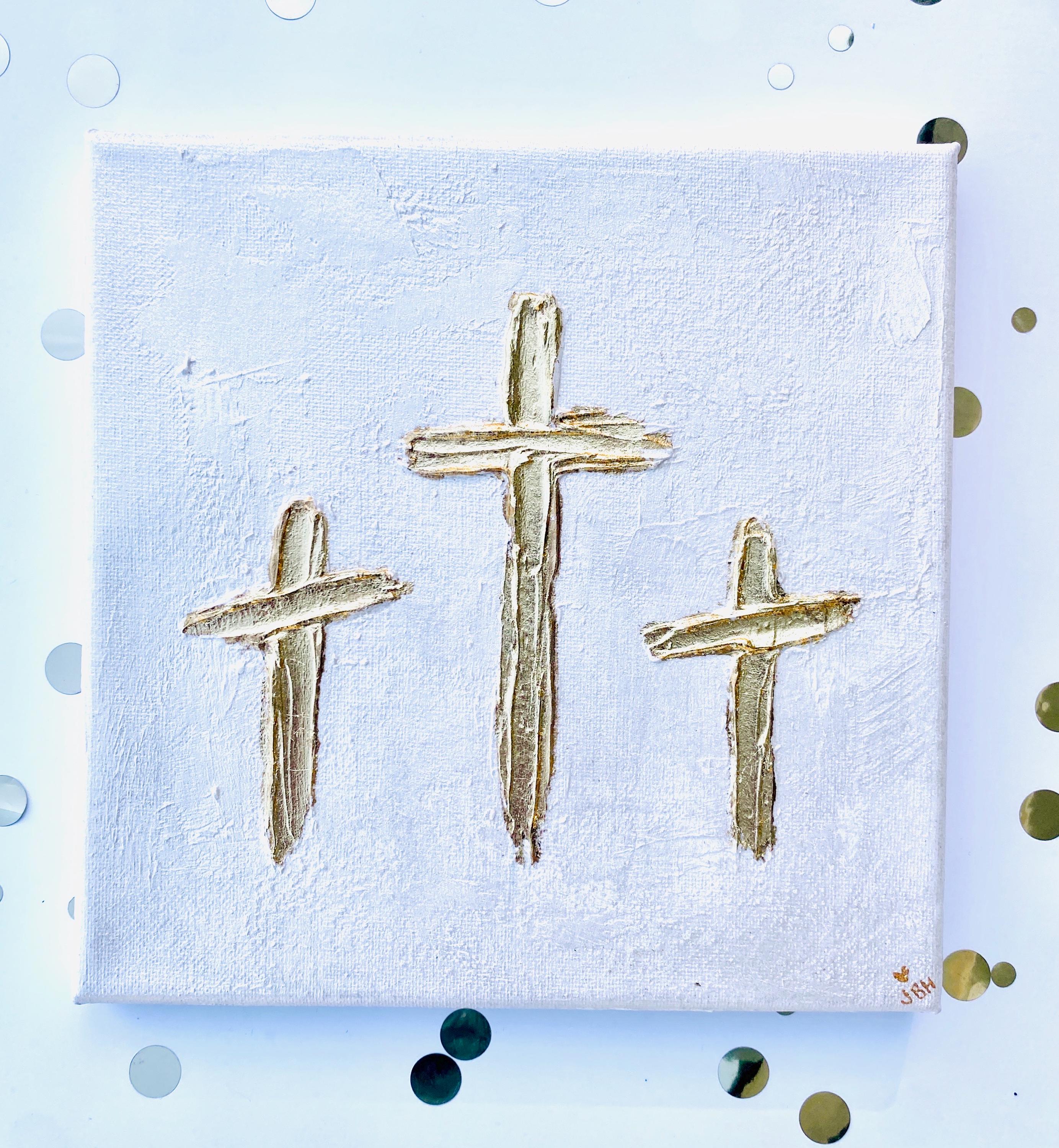 THREE GOLD CROSS Textured Artwork on Canvas | Cross Home Décor ...