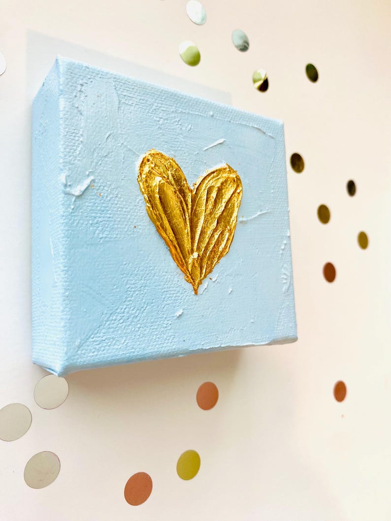 BABY BLUE Heart Painting | Small Blue and Gold Heart | Nursery Décor ...
