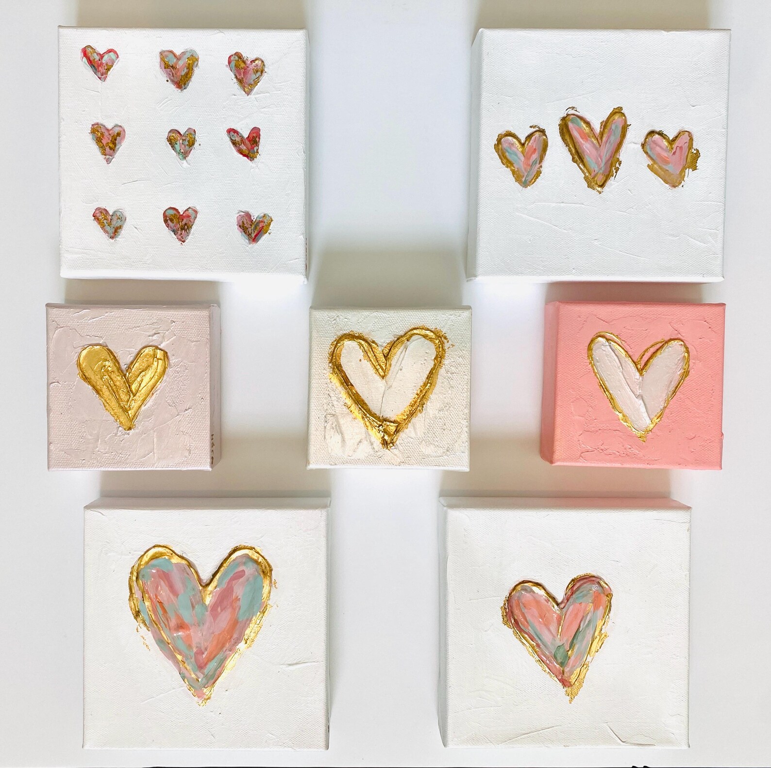 COLORFUL THREE HEARTS Painting | Muted Heart Small Canvas | Valentine's ...