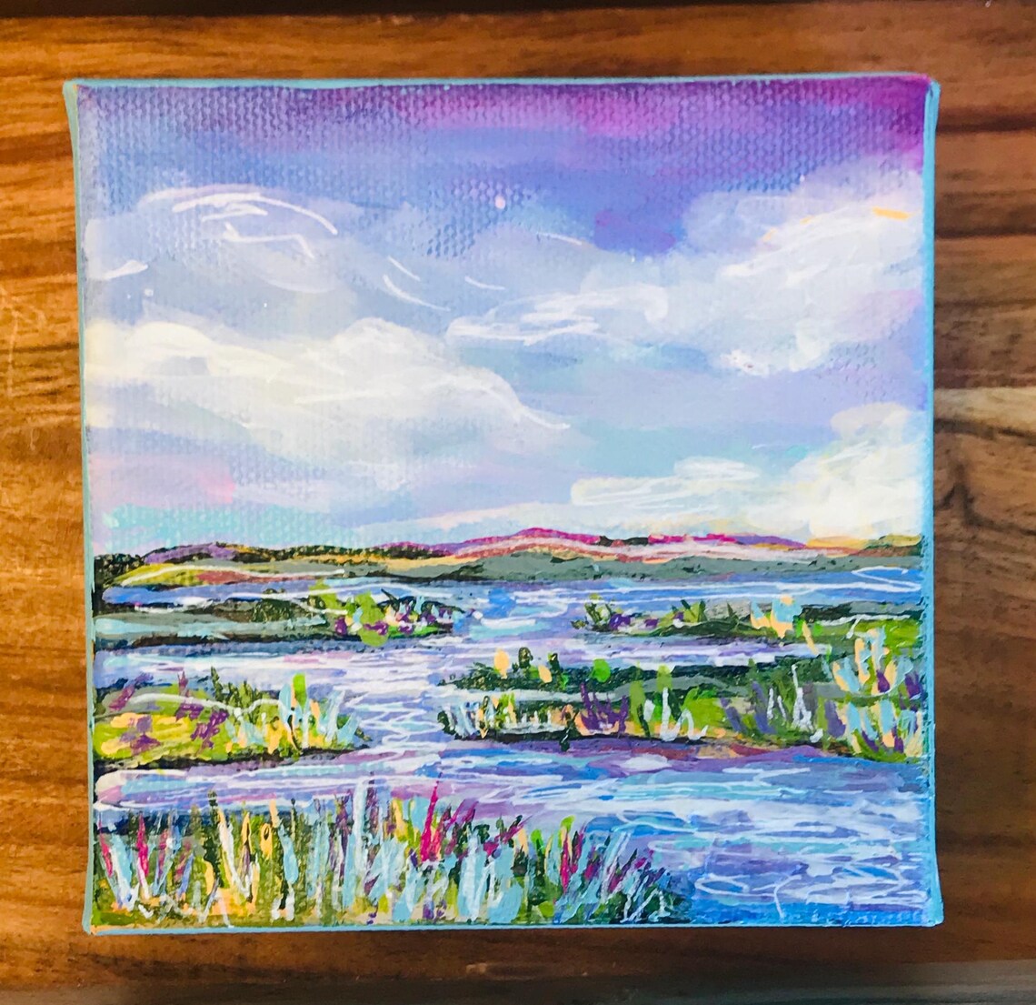 BRIGHT COLORFUL MARSH Landscape Painting | Original Marsh Artwork | Low ...