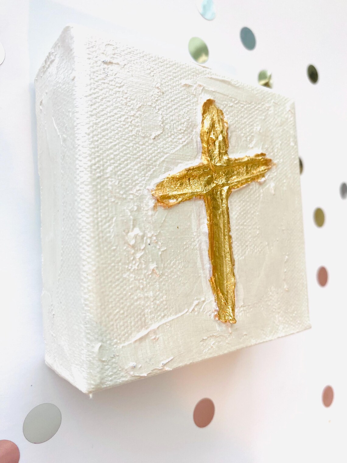 WHITE and GOLD CROSS on Small Textured Canvas | Gold Foil Cross Art ...