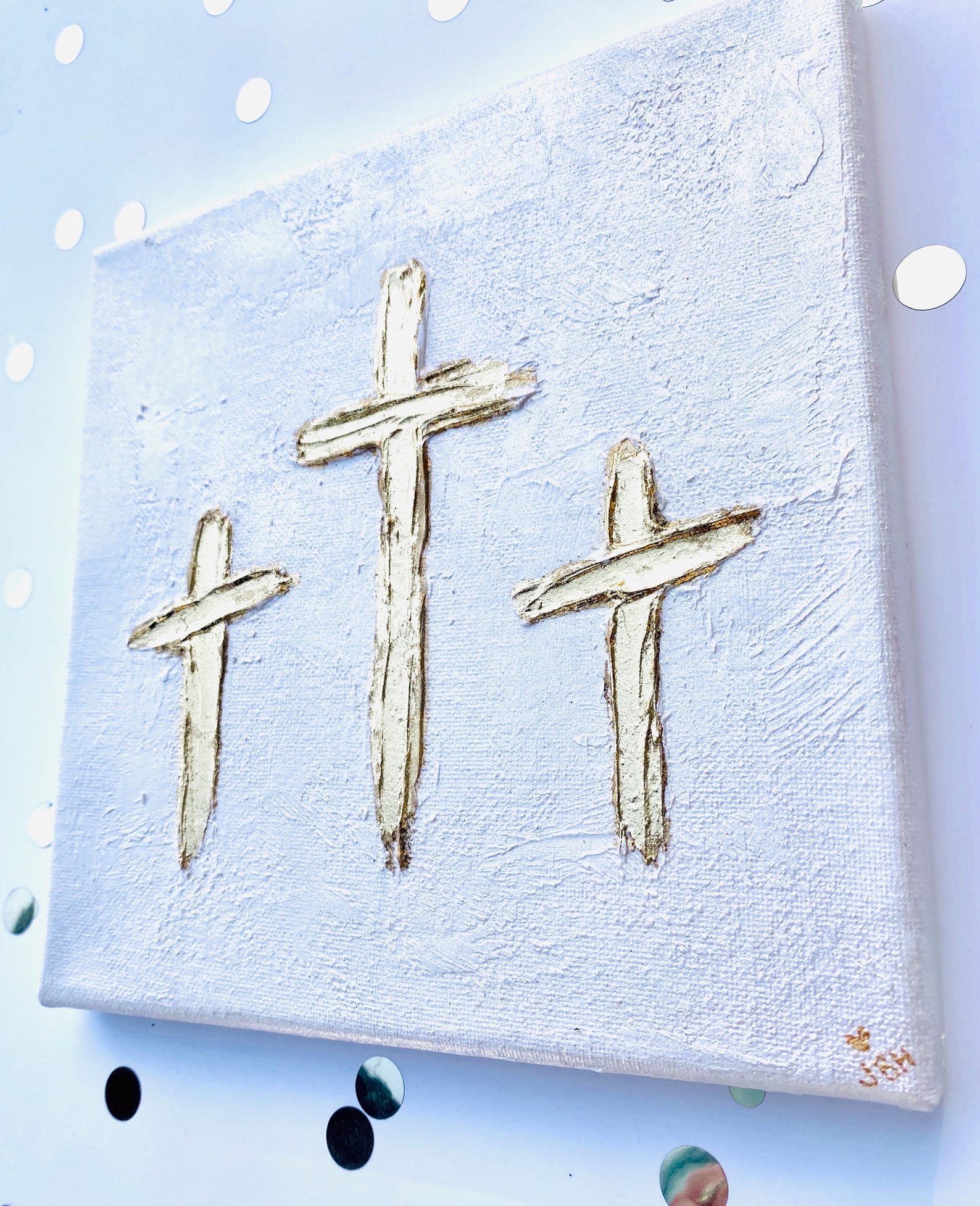 THREE GOLD CROSS Textured Artwork on Canvas | Cross Home Décor ...