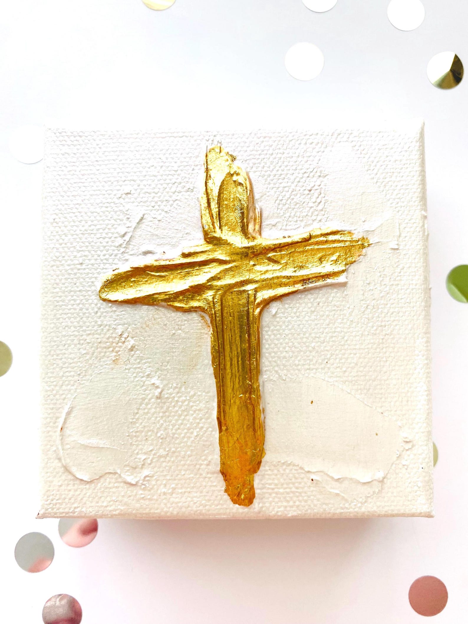 GOLD CROSS on Small Textured Pearl Canvas | Small Cross Art | Textured ...
