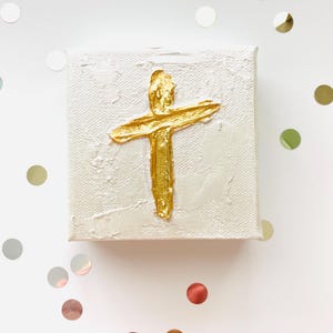 WHITE and GOLD CROSS on Small Textured Canvas | Gold Foil Cross Art ...