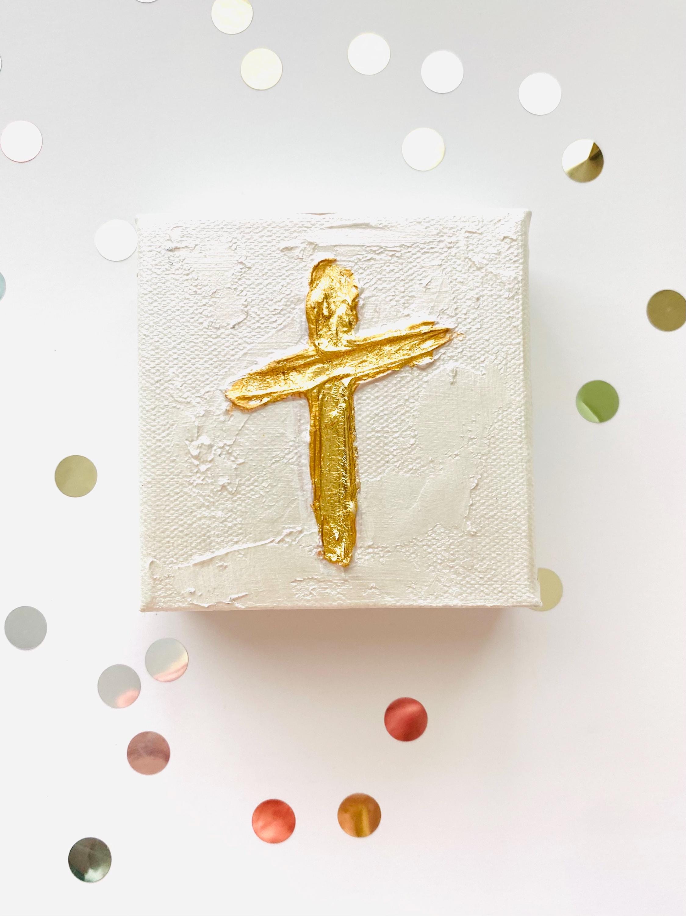 WHITE and GOLD CROSS on Small Textured Canvas | Gold Foil Cross Art ...