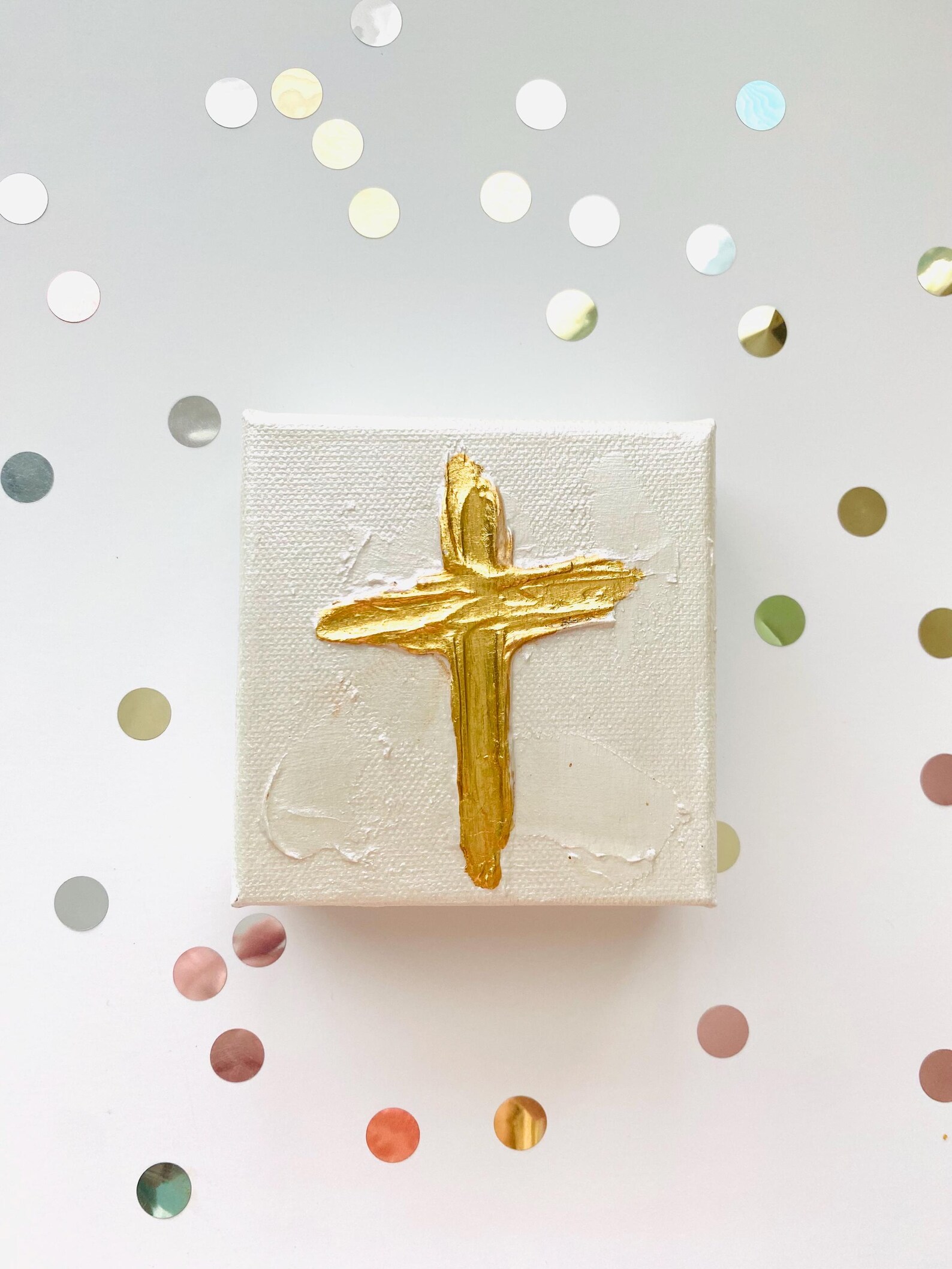 GOLD CROSS on Small Textured Pearl Canvas | Small Cross Art | Textured ...