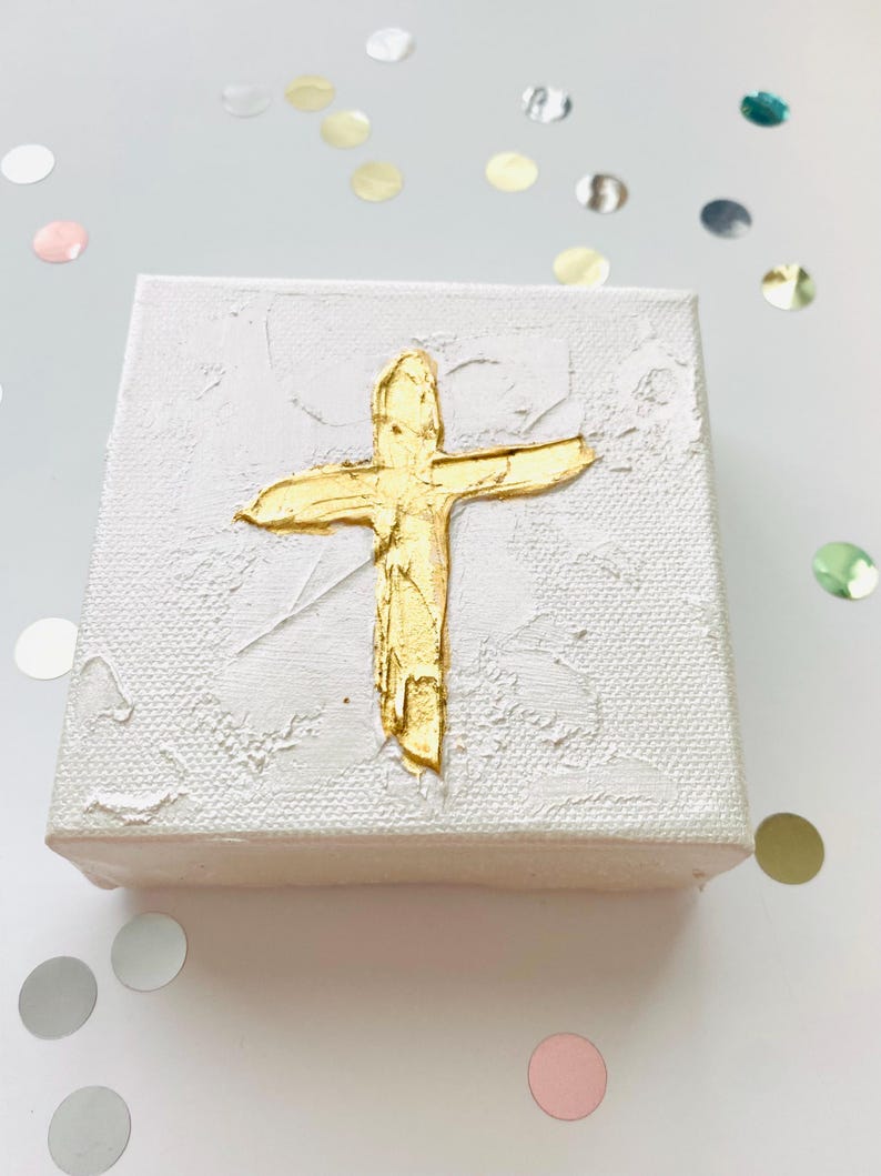 GOLD CROSS on Small White Pearl Canvas | Textured Cross Art | Gold ...