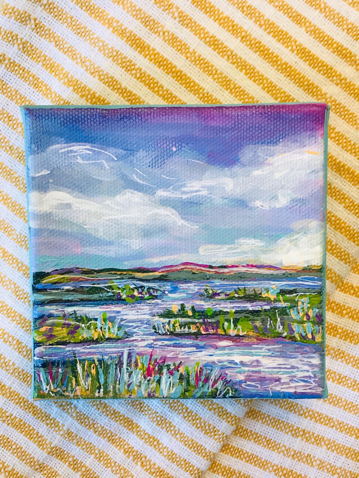 BRIGHT COLORFUL MARSH Landscape Painting | Original Marsh Artwork | Low ...