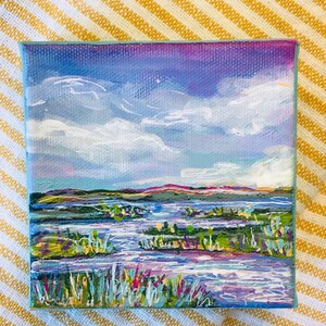 BRIGHT COLORFUL MARSH Landscape Painting | Original Marsh Artwork | Low ...