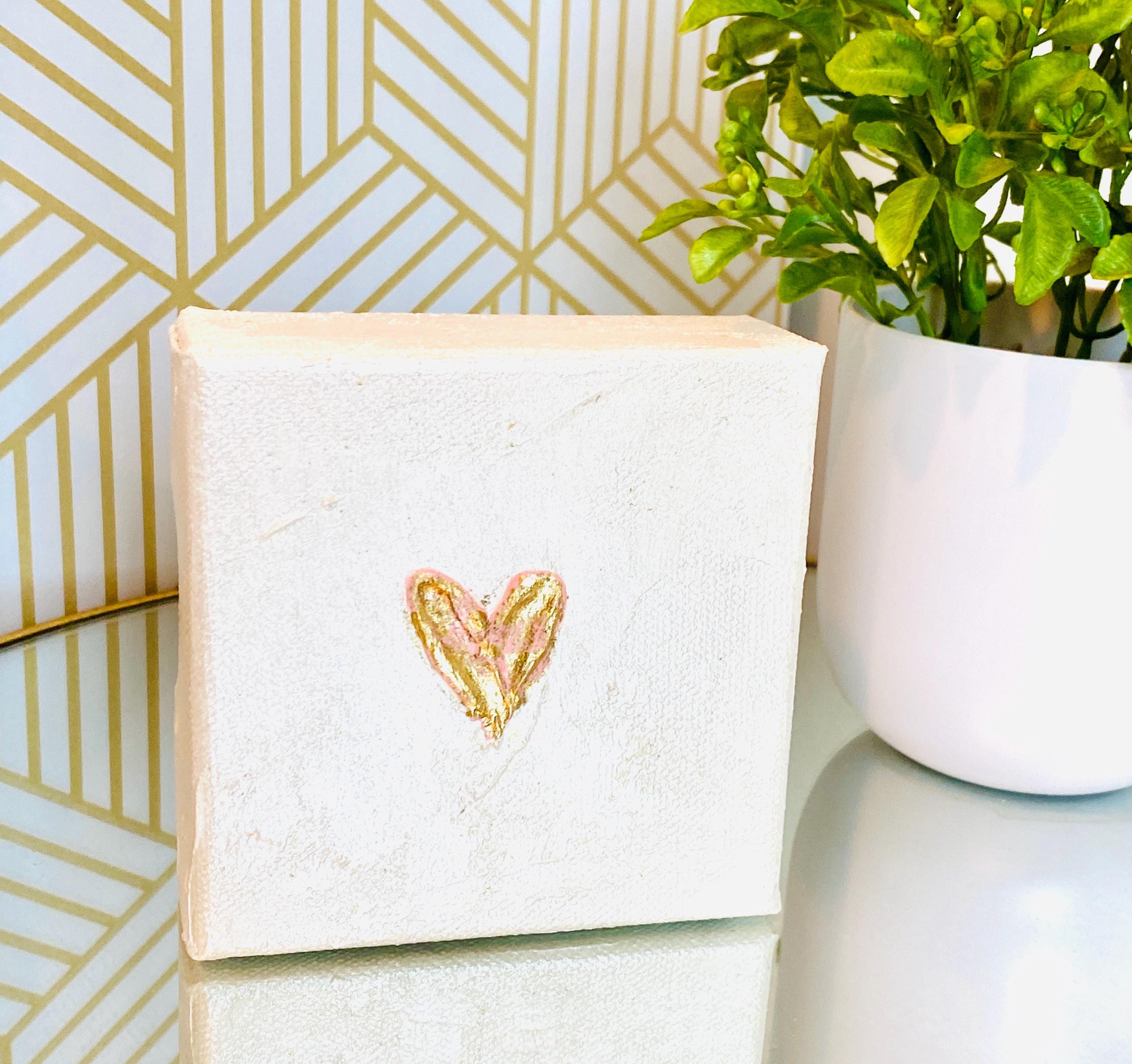TINY PINK and GOLD Texture Heart Artwork Mini Heart Artwork Mini Heart ...