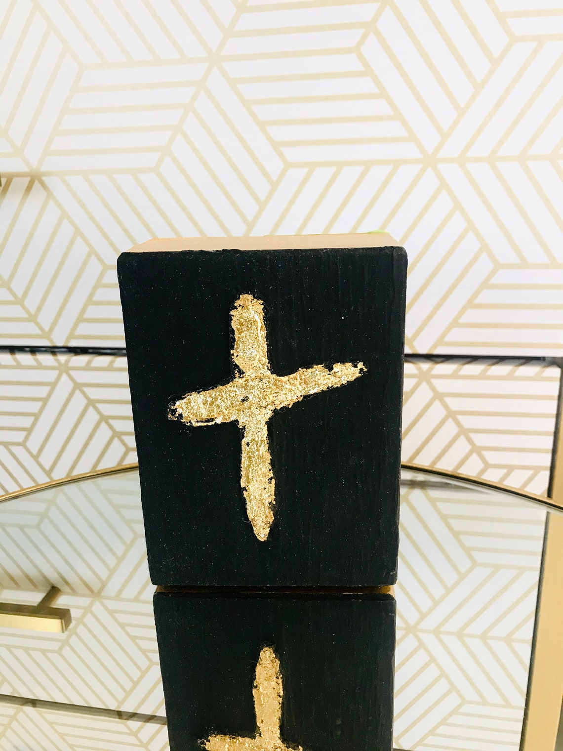 TEXTURED GOLD CROSS on Matte Black Reclaimed Wood Modern Gold Cross ...