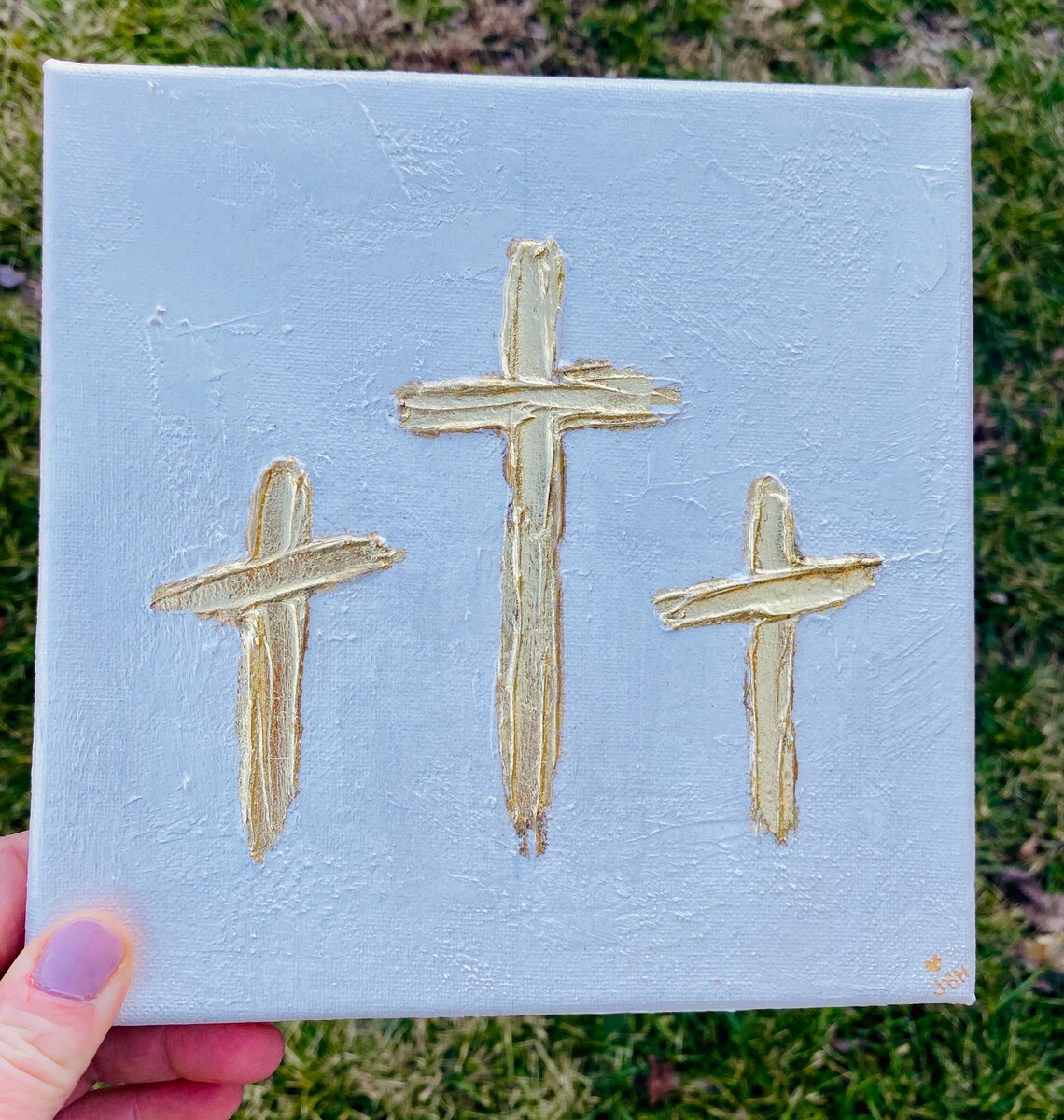 THREE GOLD CROSS Textured Artwork on Canvas | Cross Home Décor ...