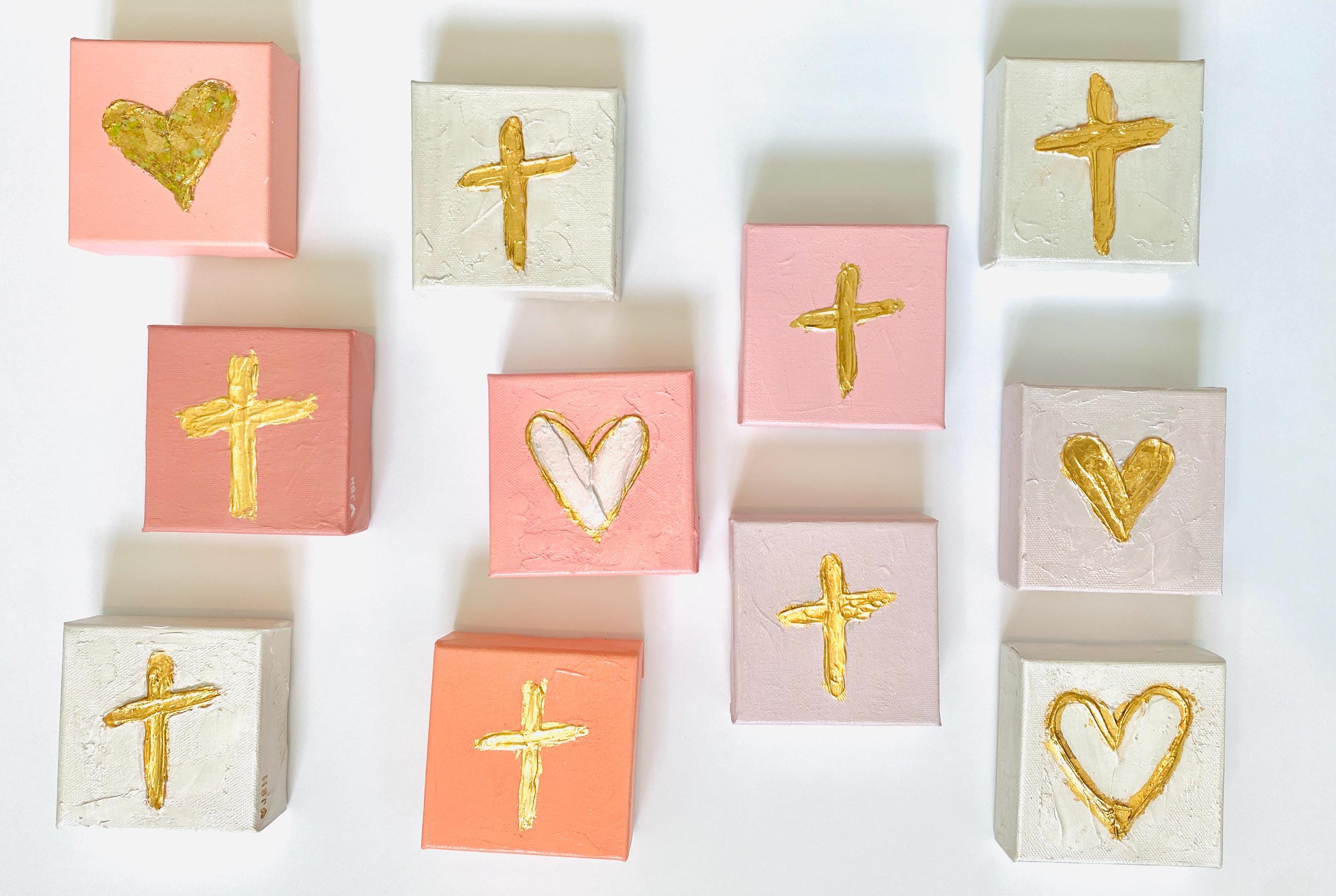 GOLD CROSS on Small Textured Pearl Canvas | Small Cross Art | Textured ...