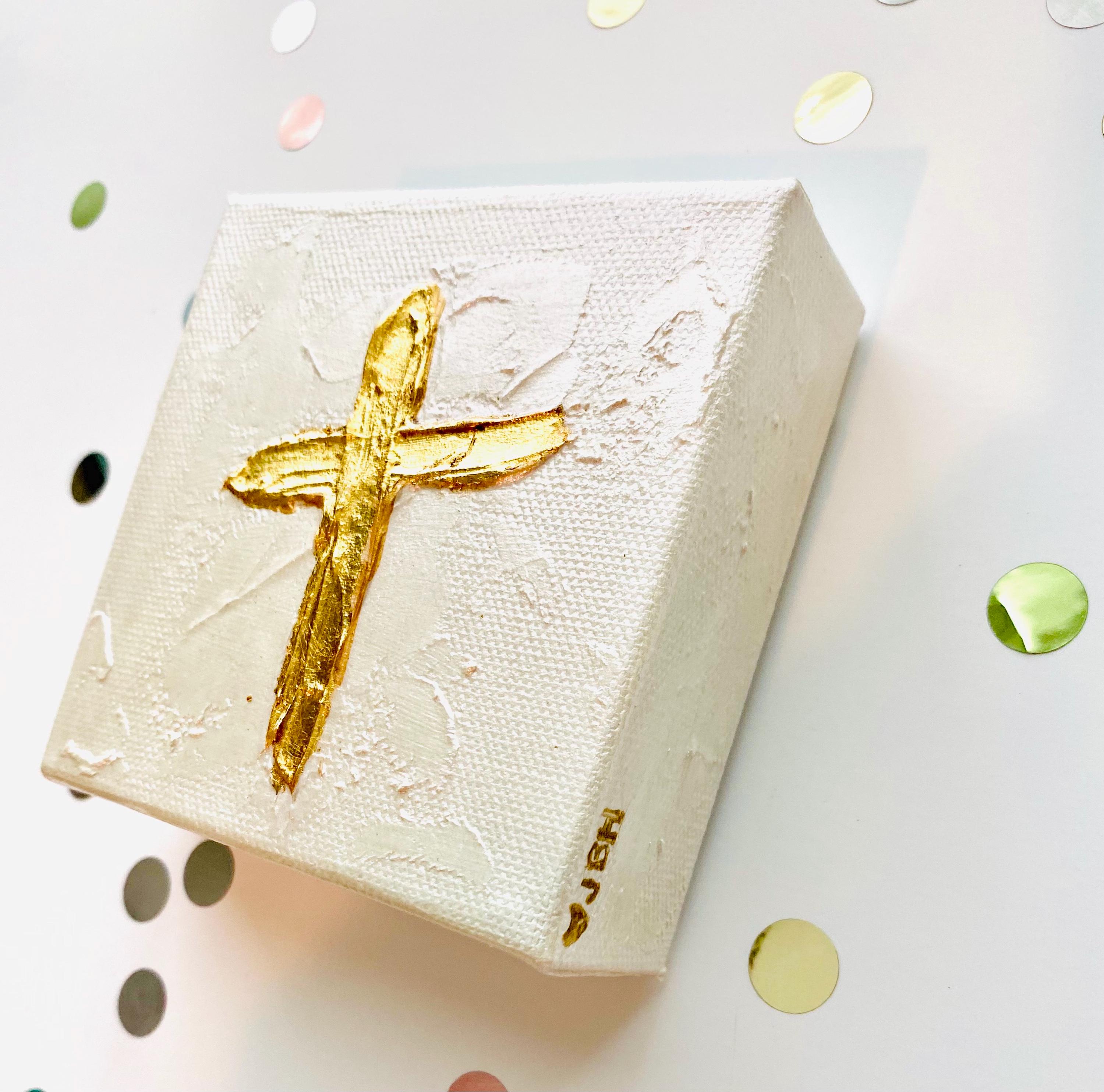 GOLD CROSS on Small White Pearl Canvas | Textured Cross Art | Gold ...