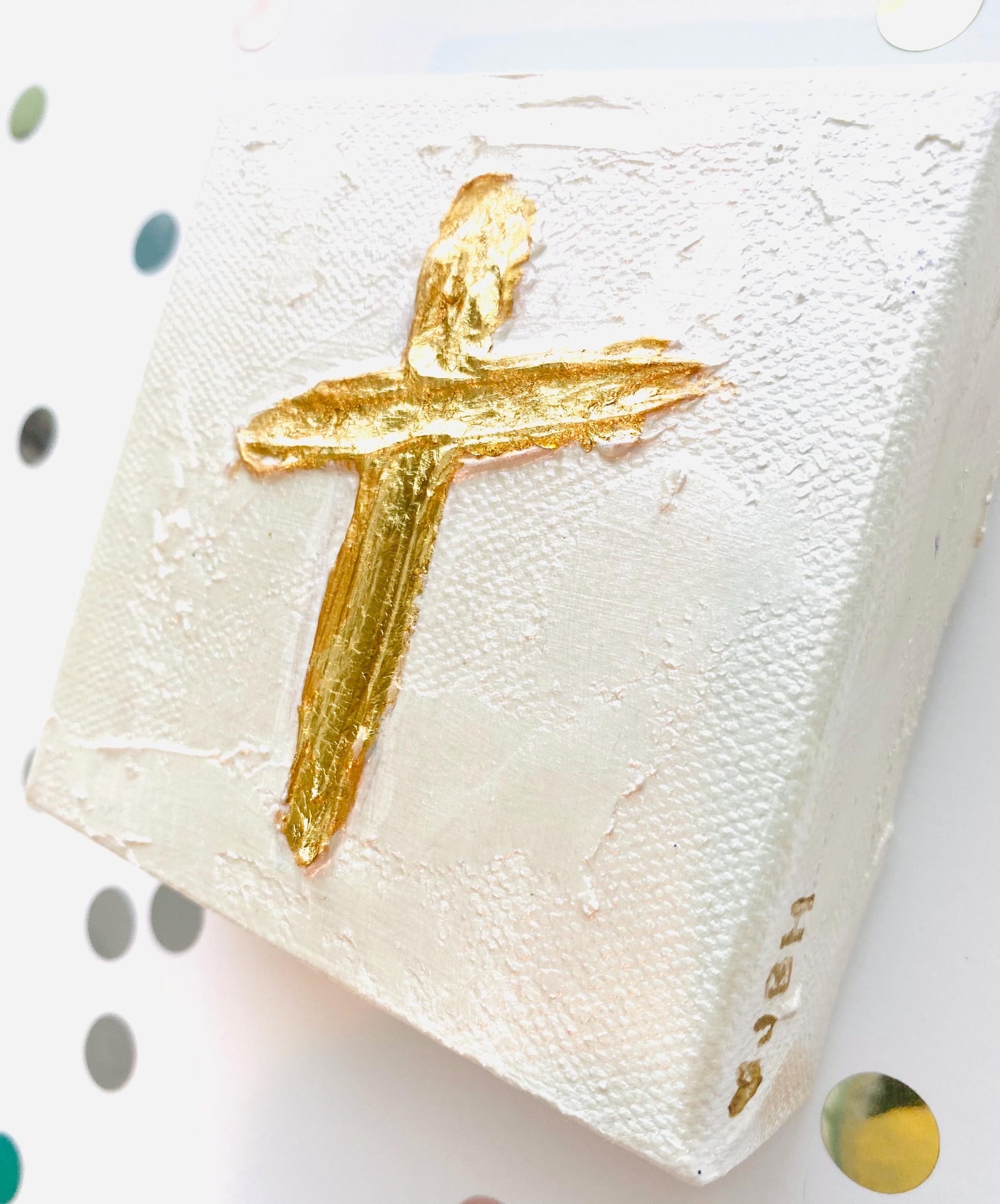 WHITE and GOLD CROSS on Small Textured Canvas | Gold Foil Cross Art ...