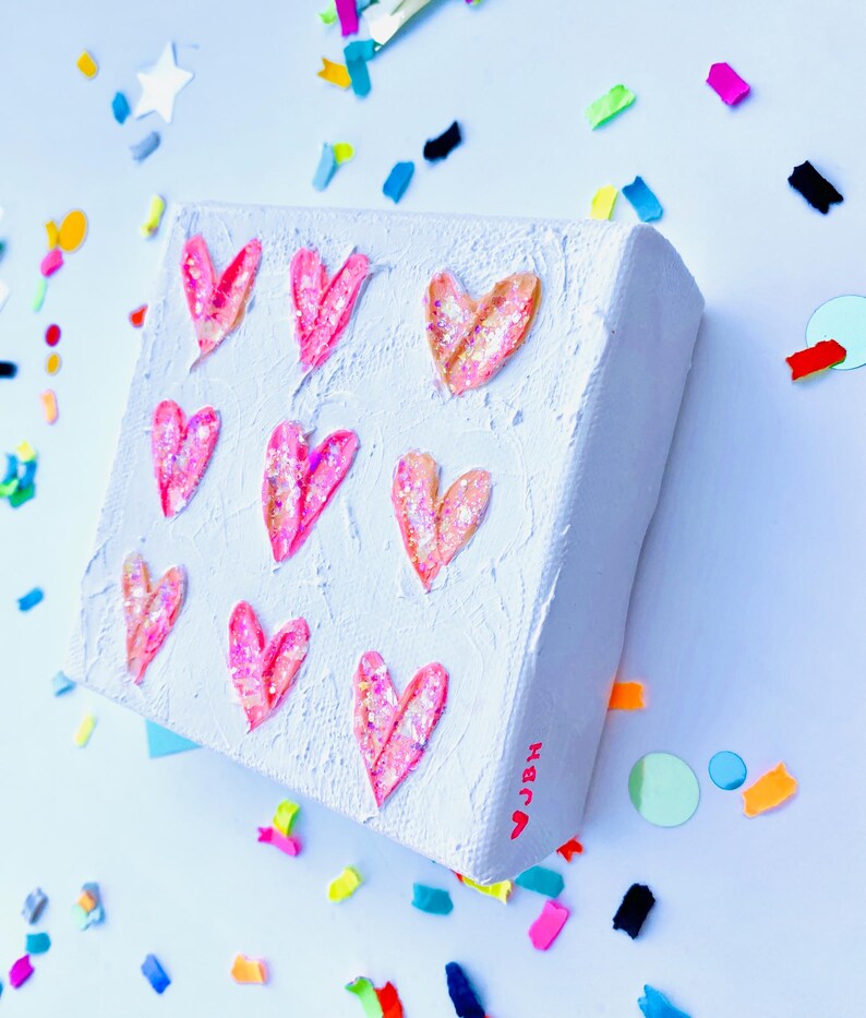 COLORFUL ABSTRACT HEART Textured Canvas | Hot Pink Heart Painting ...