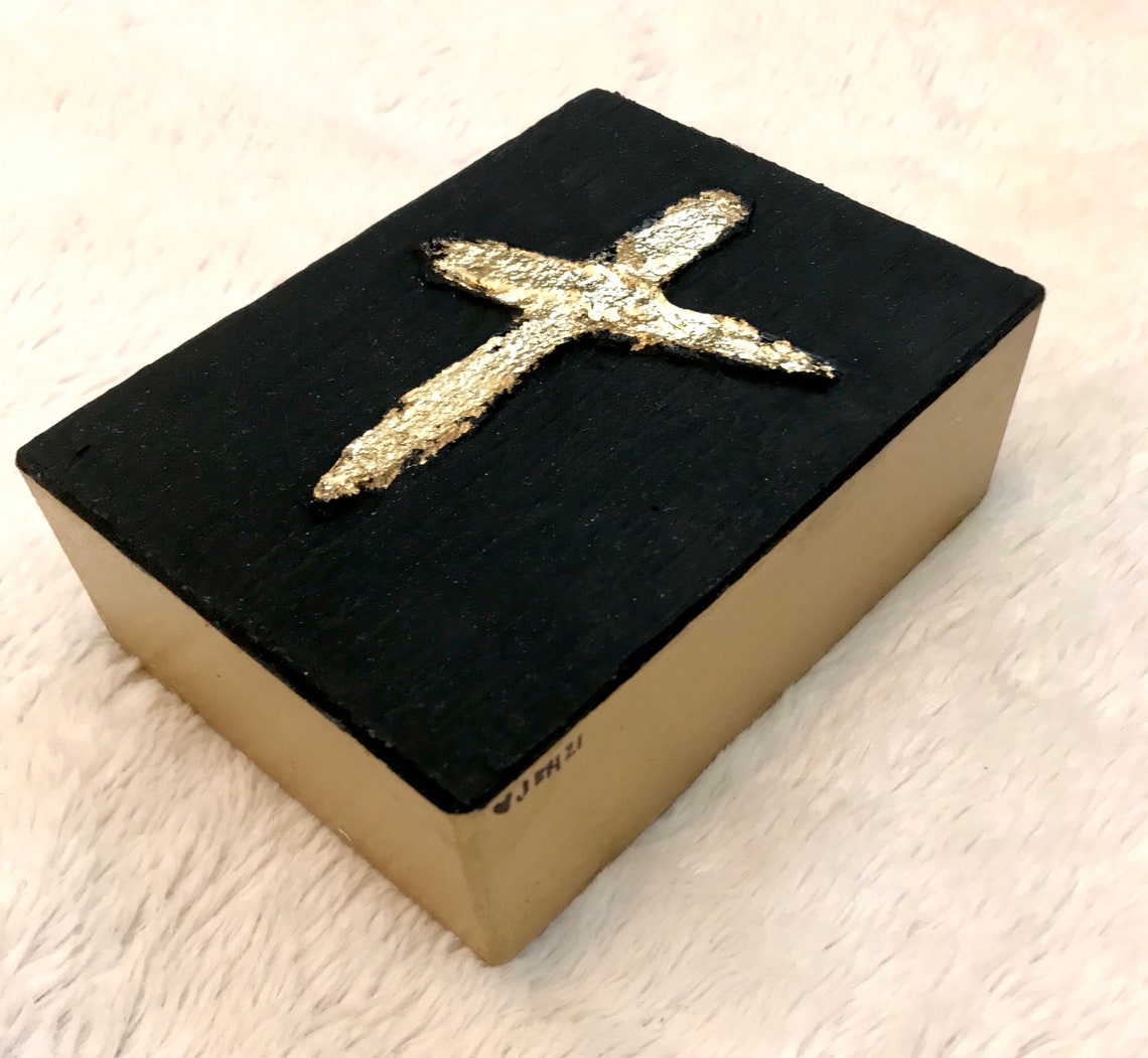 TEXTURED GOLD CROSS on Matte Black Reclaimed Wood Modern Gold Cross ...