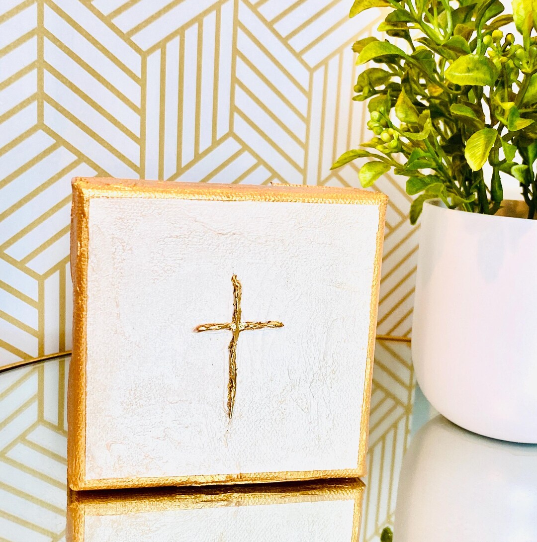 TINY GOLD CROSS Textured Artwork on Small Canvas | Mini Cross Artwork ...