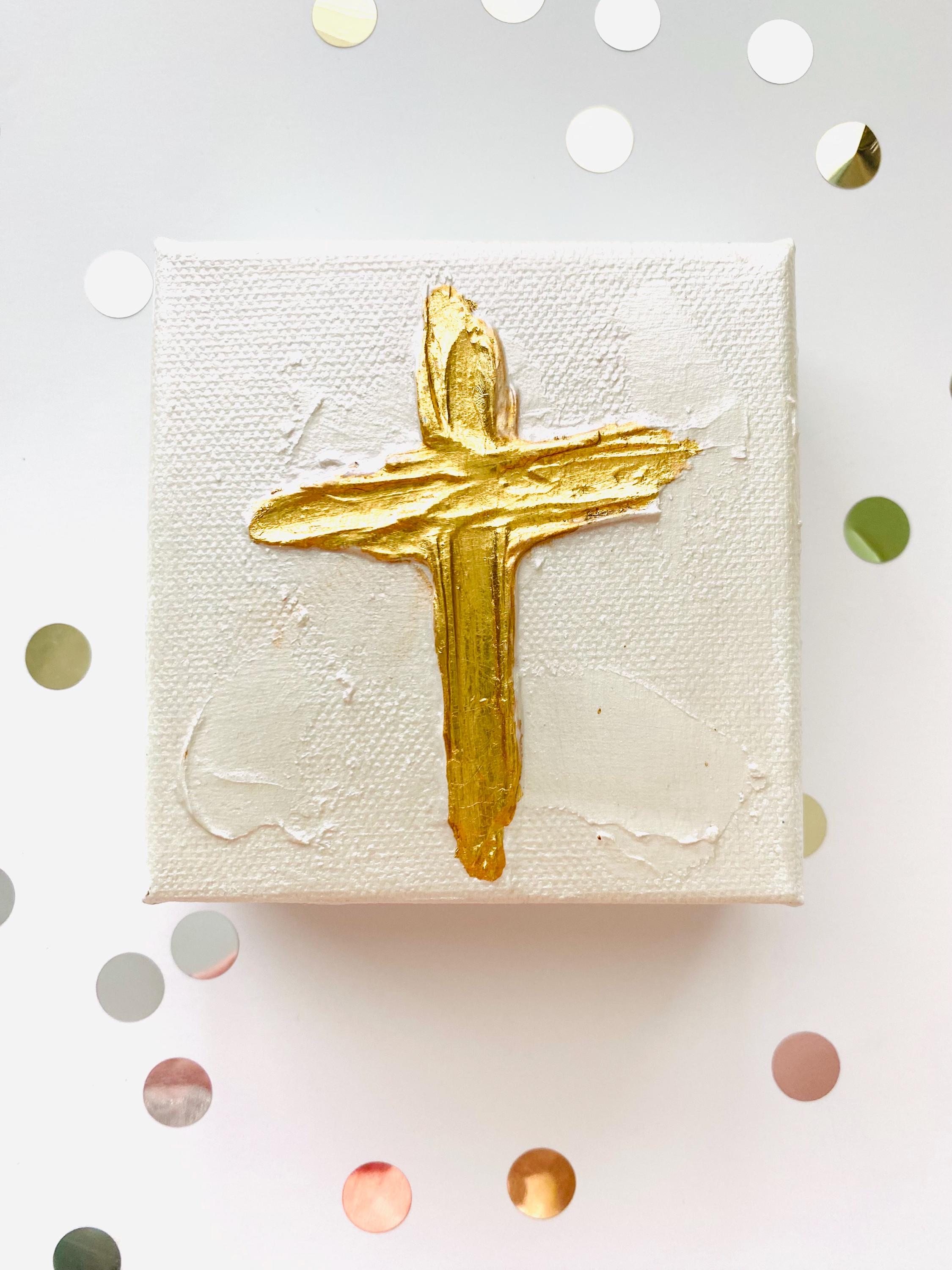 GOLD CROSS on Small Textured Pearl Canvas | Small Cross Art | Textured ...