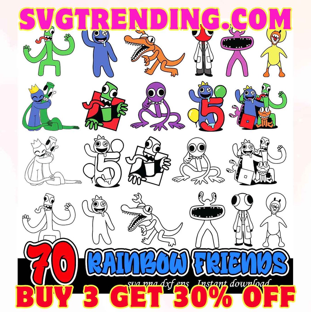 Rainbow Friends Bundle Svg Png Eps Dxf 70 Rainbow Birthday - Etsy