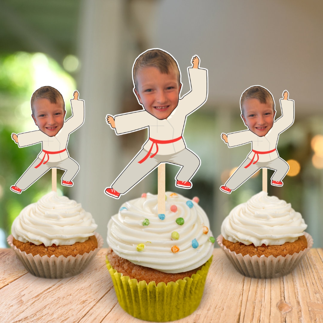 Digital Download **. Karate Head Photo Birthday Cupcake Toppers ...