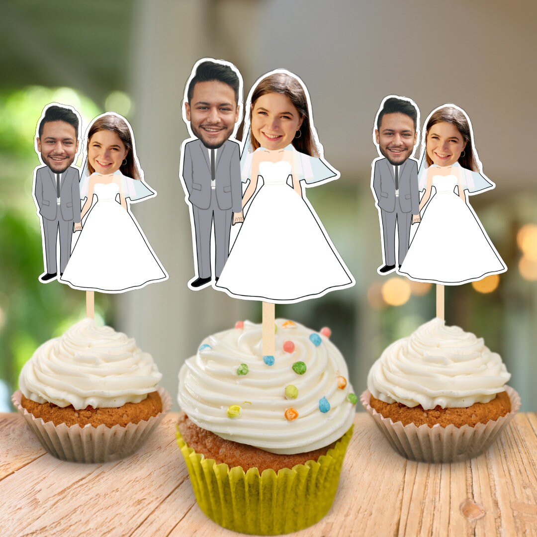 Wedding Cupcake Toppers, Bride and Groom Funny Game Personalised Cake ...