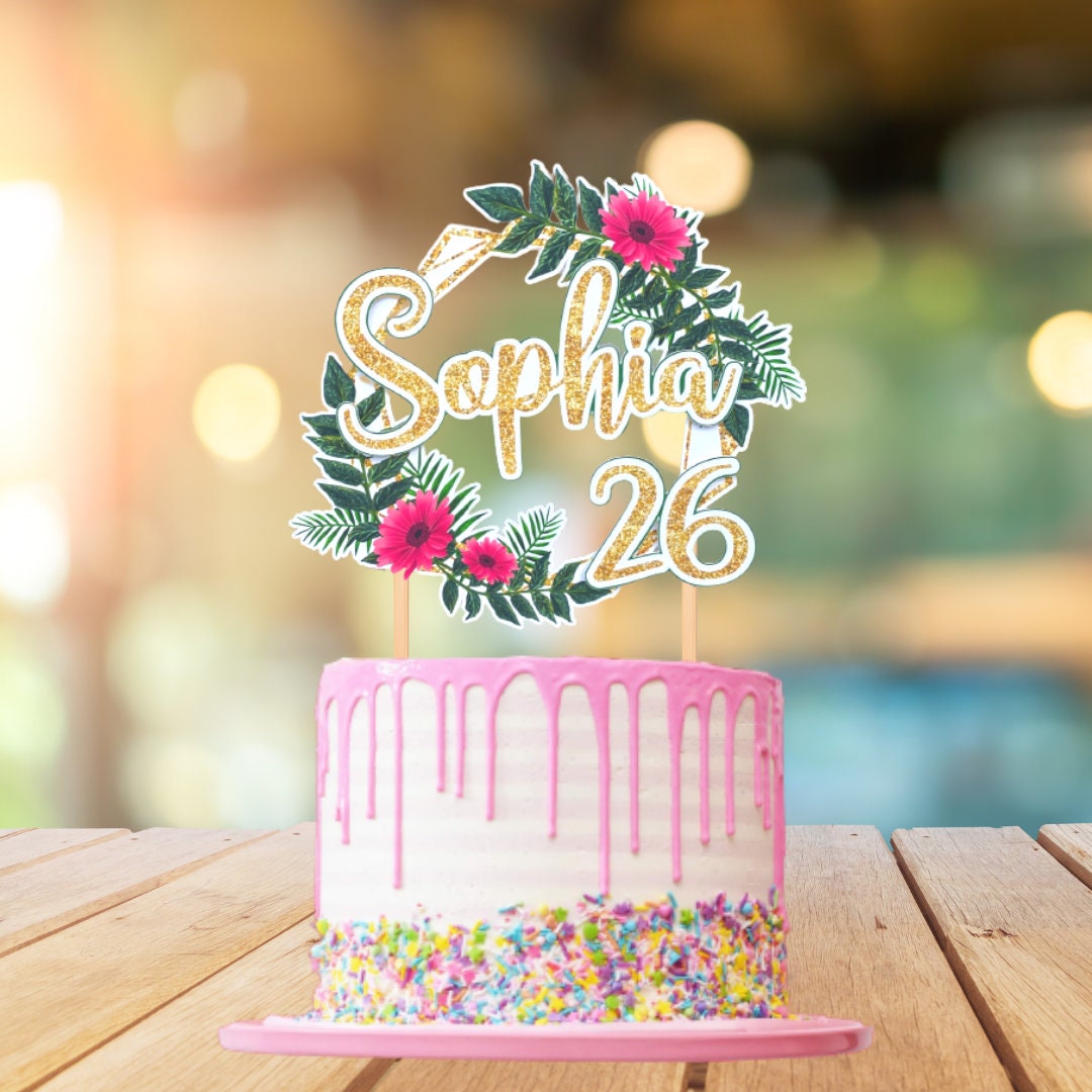Personalised Cake Topper Flower Leaf Tropical Summer Cake Decoration - Etsy