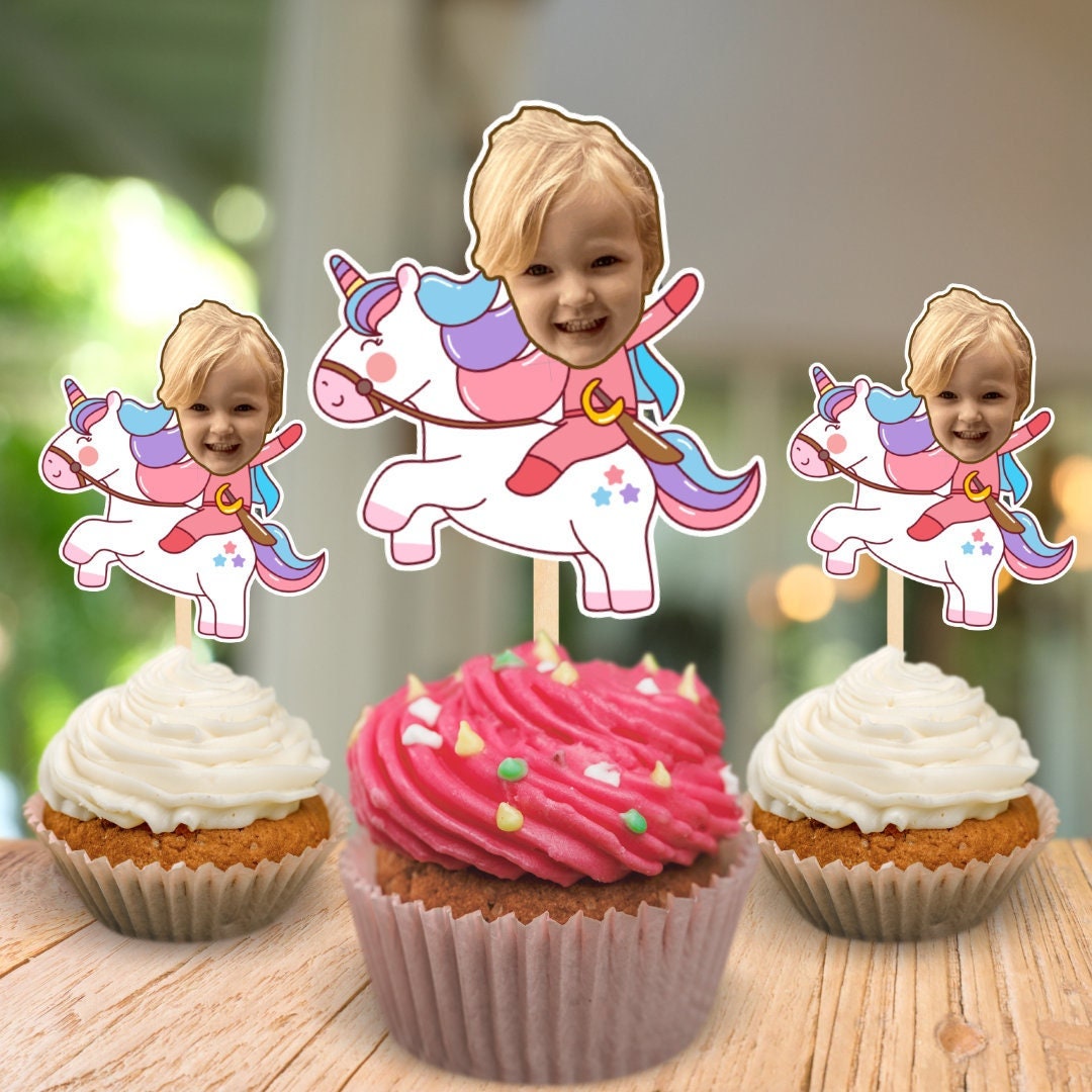 Digital Download ** Unicorn Head Photo Cupcake Toppers, Personalised ...
