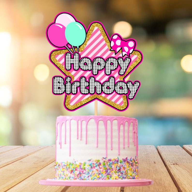 DIGITAL DOWNLOAD Girls Birthday Cake Topper Pink Party - Etsy