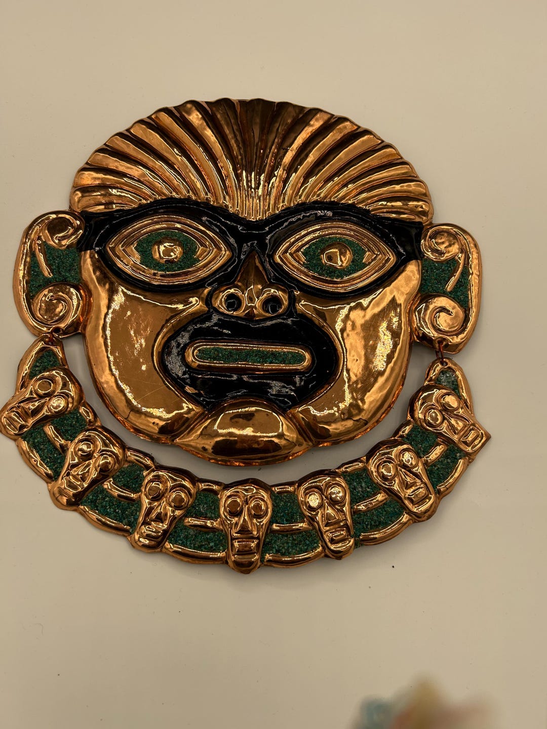 Rare Vintage Peruvian Copper Mask With Crushed Turquoise Stones, Inca ...