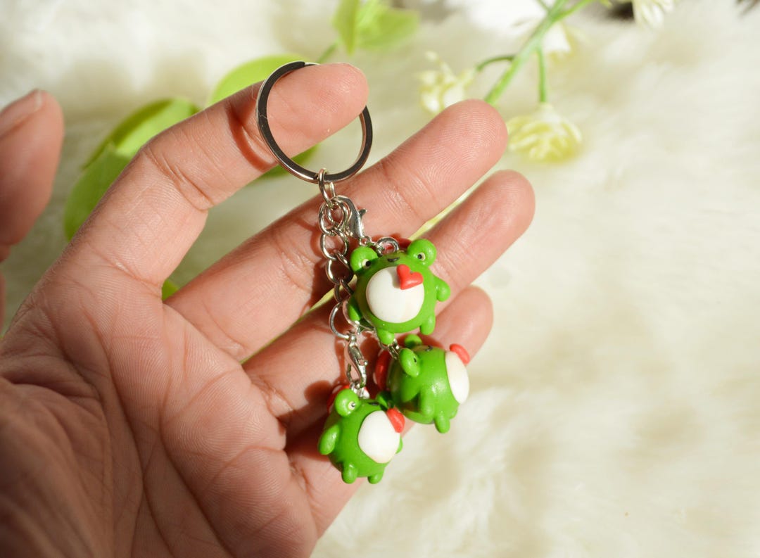 Kawaii Frog Keychain / Kawaii Mushroom Keychain / Little Frog With ...