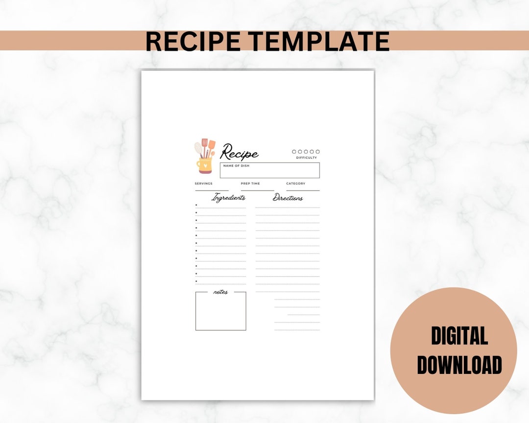 RECIPE & COOKBOOK TEMPLATE Printable A5 Journal Page Recipe Instruction ...